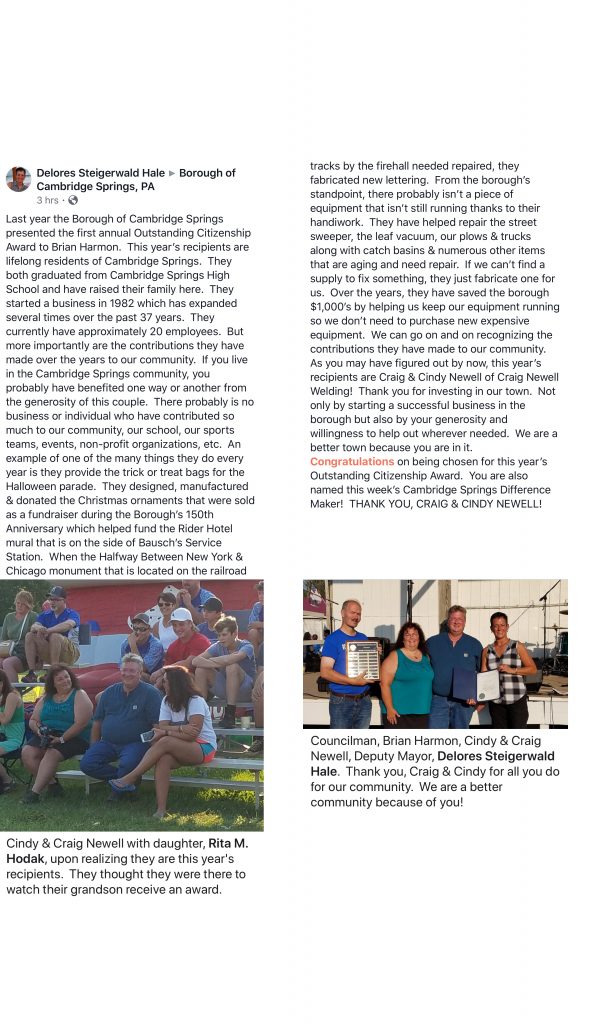 Awards & Articles – Craig Newell Welding, Inc.